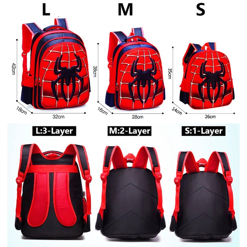 3D Marvel Spiderman Spider School Bag Children's Backpack Set Cute ...