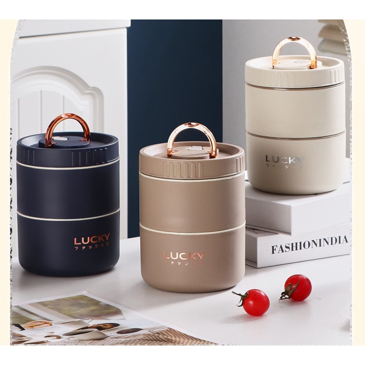 304 Stainless Steel Double-deck Lunch Box Round Multi-layer Portable ...