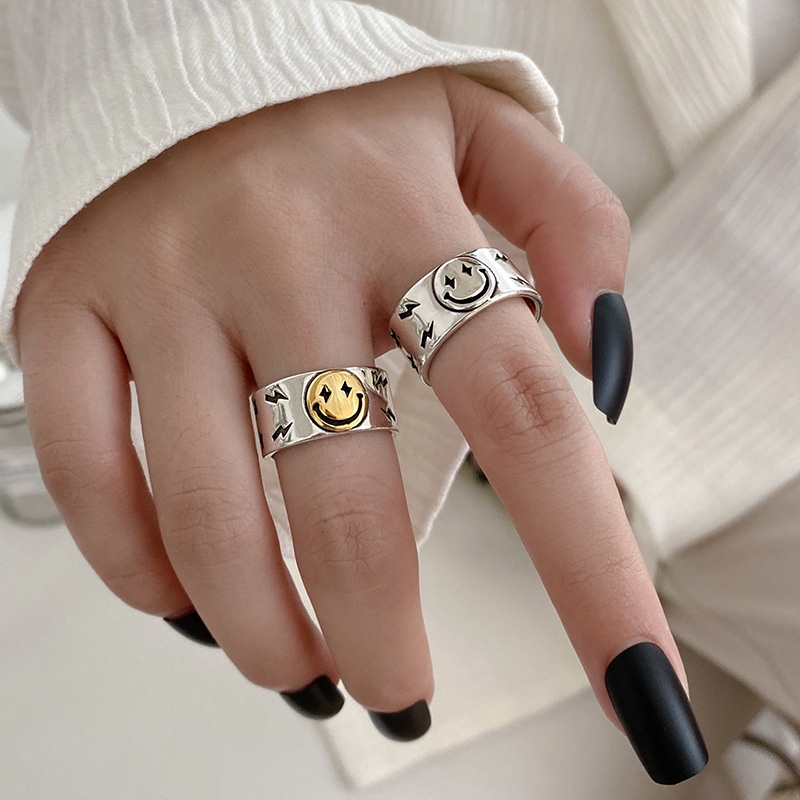 Korean Fashion Hip Hop Smiling Face Lightning Ring Couple Opening ...