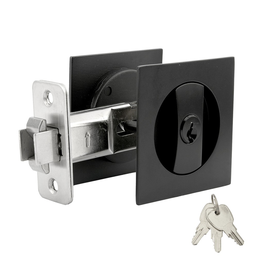 Privacy Hardware Double Hook Pocket Door Lock Bed Black Square Recessed ...