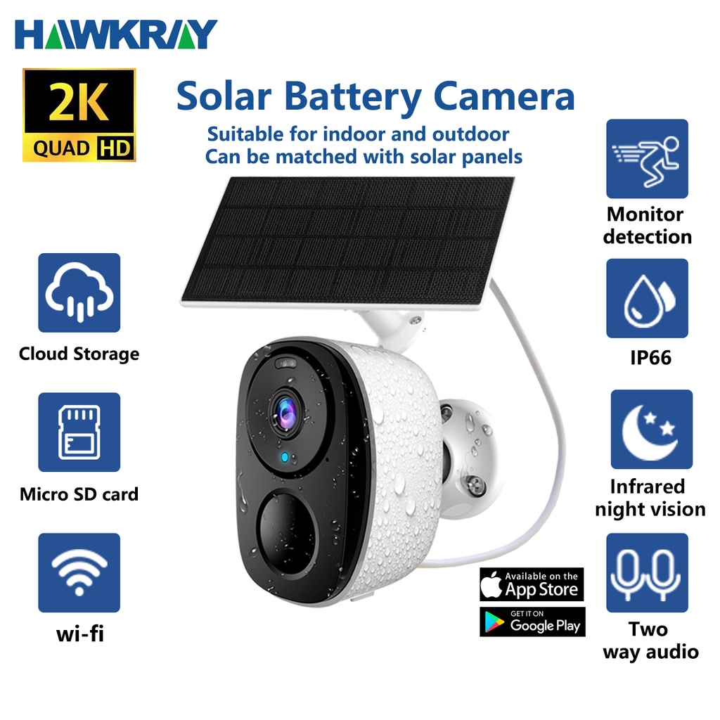Solar CCTV wireless IP Camera low power Indoor Outdoor HD 2K Resolution ...