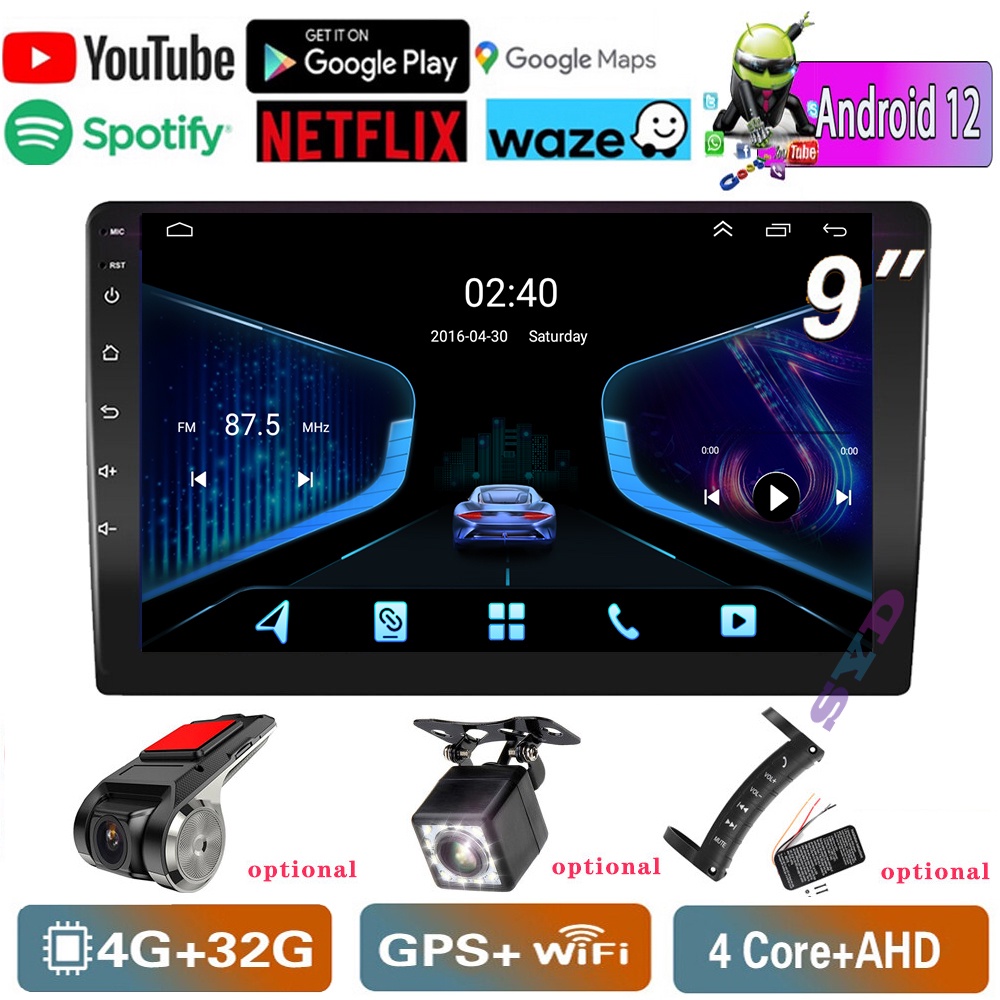 [4+32G IPS Screen ]9inch Android 12.0 Car Stereo Bluetooth 2DIN ...