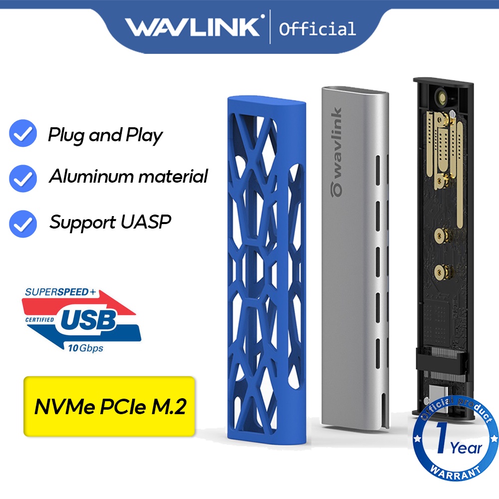 Wavlink Aluminum M.2 NVMe SSD Enclosure USB 3.1 10 Gbps to NVMe PCI-E M.2 SSD Case Support UASP ...