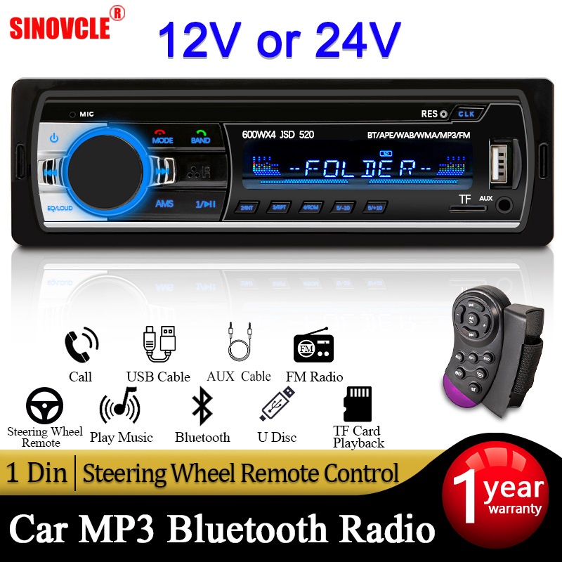 Car Radio Player Bluetooth 12V for Car 24V for Truck Sterio 1 Din ...