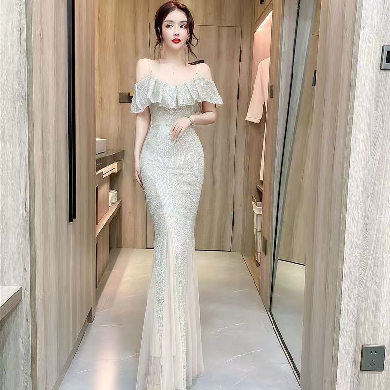 Fishtail formal dress women Evening Dinner Gown High-end fishtail star ...