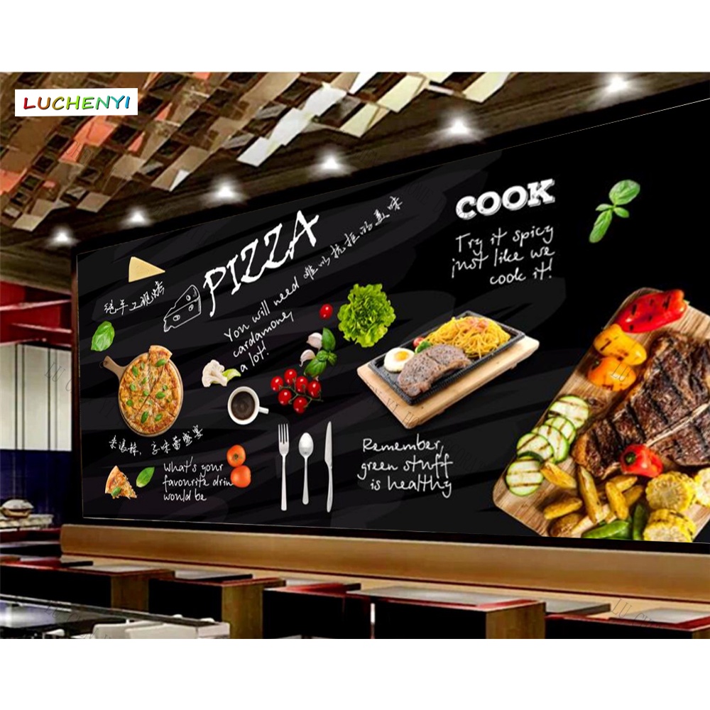 Custom pizza salad steak coffee wallpaper mural,restaurant kitchen bar ...
