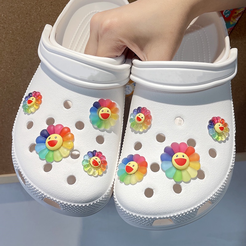 8pcs/set croc Charm Colorful Smiling Face Sunflower Jibz Hole Shoes ...