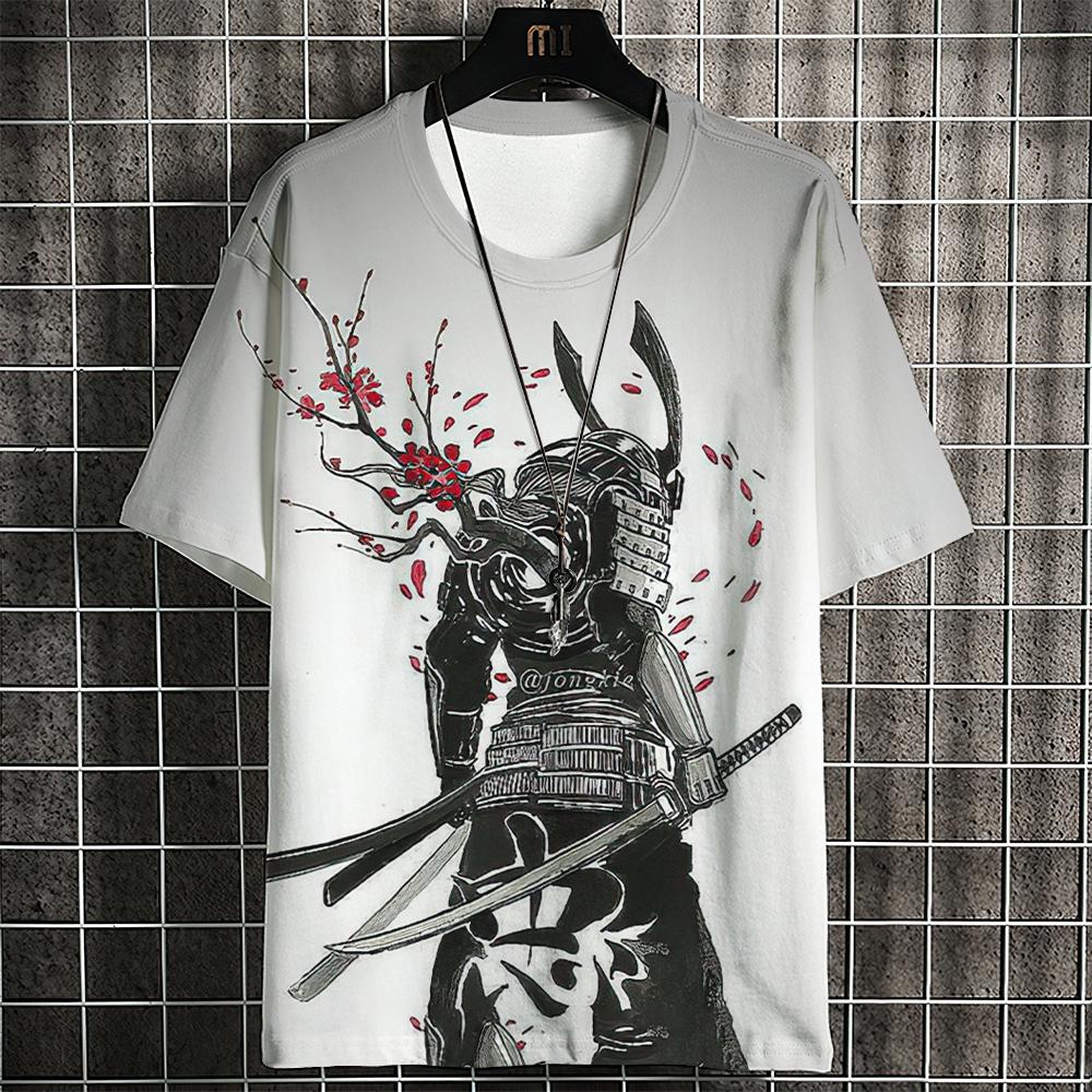 Cherry blossom pattern men's short-sleeved summer street Japanese ...