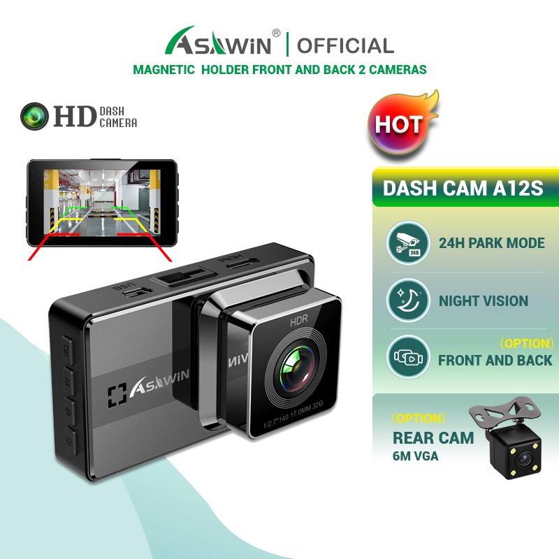 Asawin A12SW Wifi Dual lens Dashcam Front And Back For Car Camera 24H ...