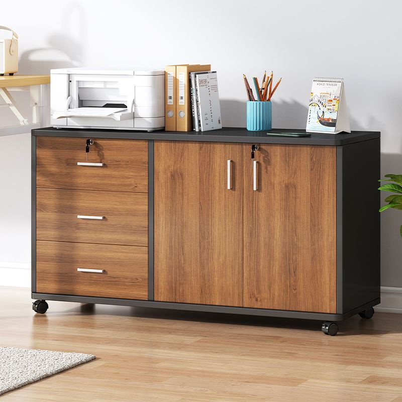 Wooden with Lock Storage Cabinet Movable Low Cabinet Small Cupboard ...