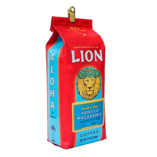 Lion Coffee Hawaiian Kona Vanilla Macadamia Whole Bean Coffee 283g ...