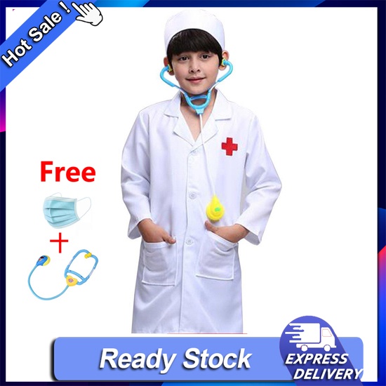 Children Lab Coat Kids Doctor Role Play Halloween Costumes Dress Up Set ...