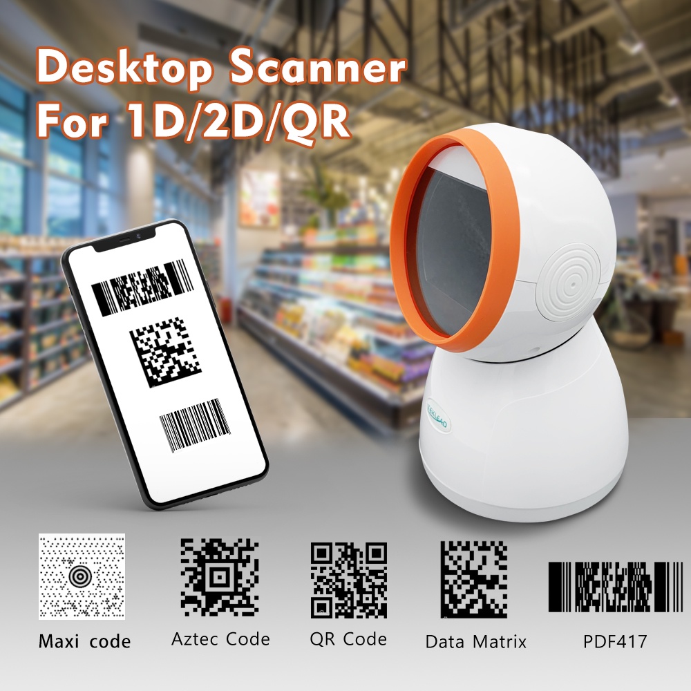 Teklead lmage 2D Desktop Barcode Scanner Wired Handsfree QR code Barcode Reader for Supermarket ...
