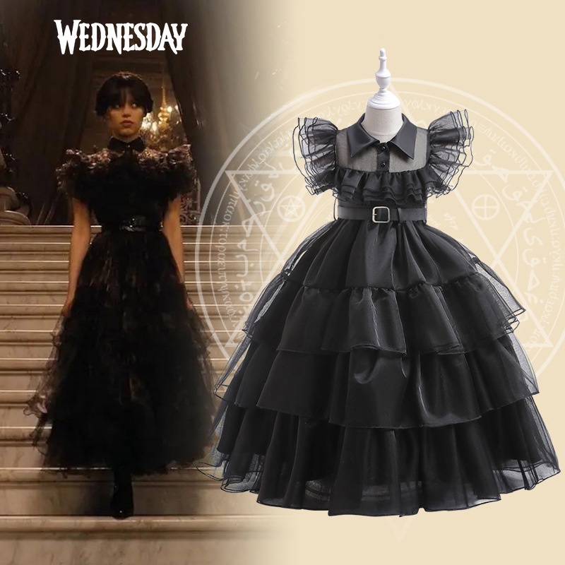 FSMKTZ Wednesday Addams Costume Dress for Girls party Black Carnival ...
