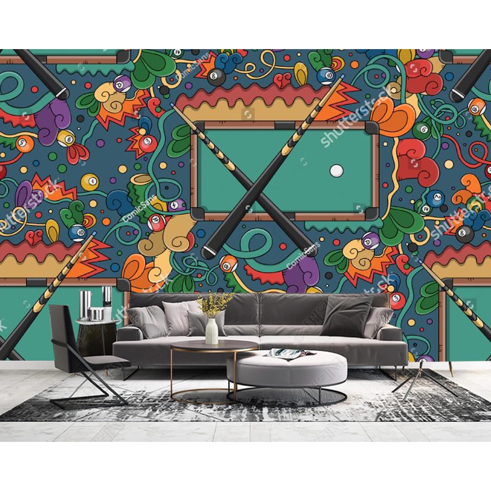 Custom hand-painted graffiti billiard pool and snooker seamless pattern ...