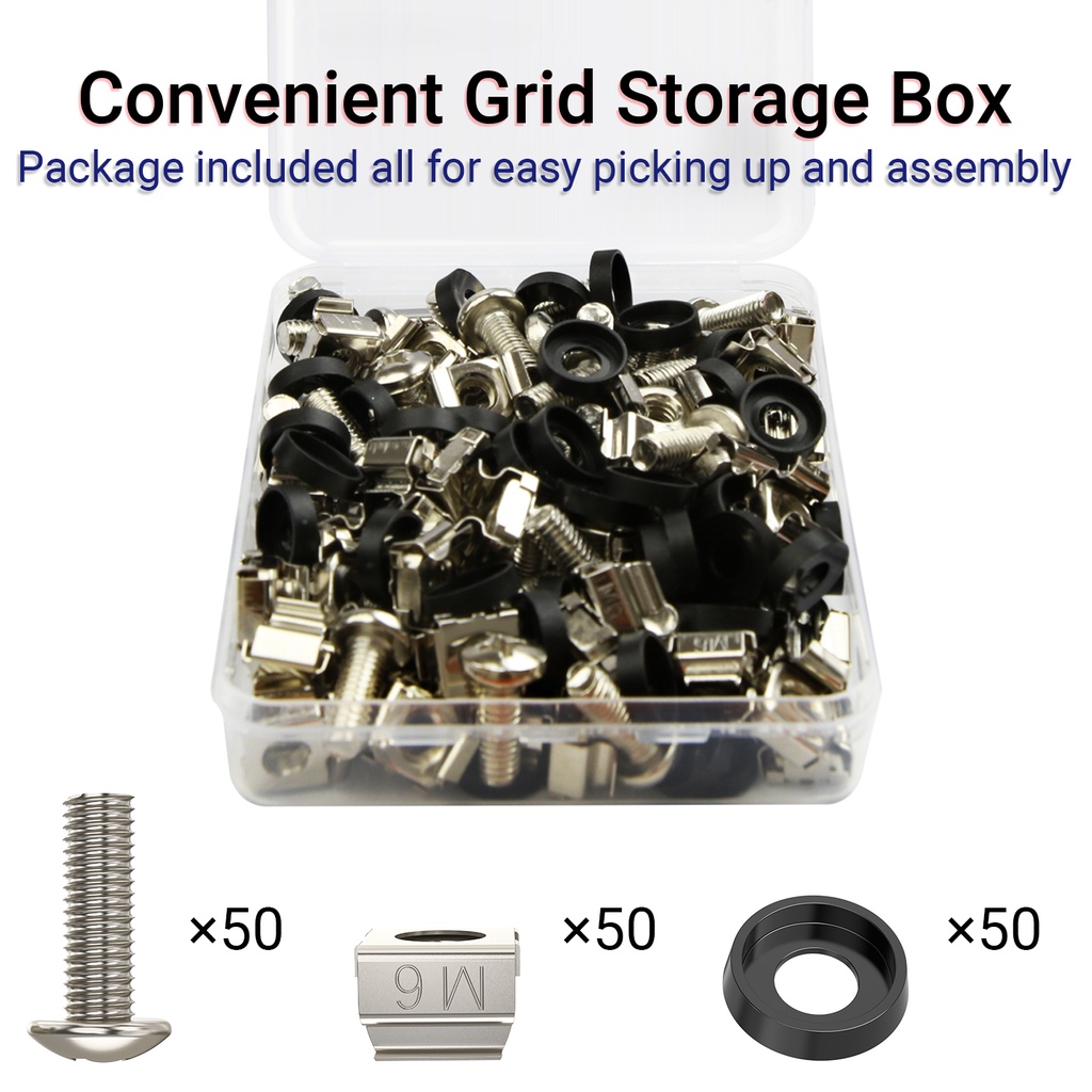 AMPCOM M6 x 16mm Rack Mount Cage Nuts, Screws And Washers For Rack ...