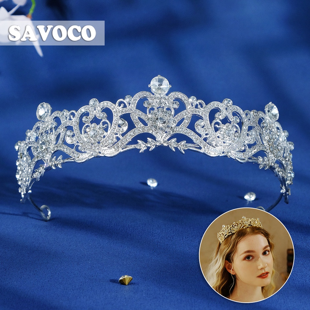 SAVOCO Women Luxury Zircon Baroque Rose Gold Crown Wedding Nikah Bridal ...
