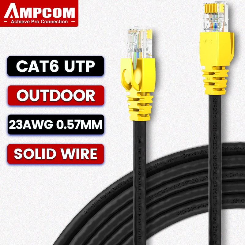 AMPCOM CAT6 Outdoor Ethernet Patch Cable, High-Speed UTP 0.57mm Oxygen ...