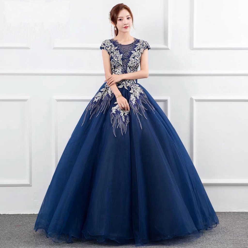 Navy Blue Bridesmaid Ball Gown Red Golden Yellow Emcee MAXI Dress Long ...