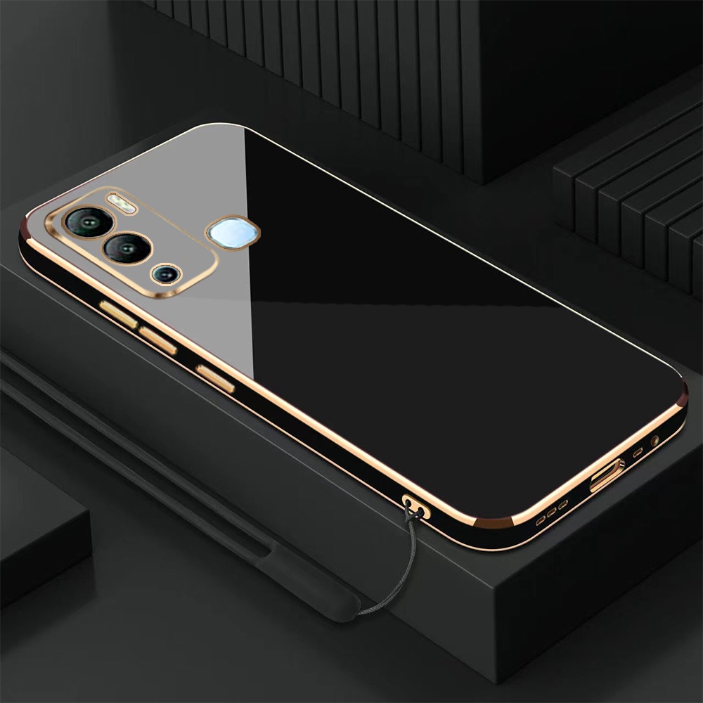 For Infinix Hot 12i Straight Edge Electroplated Case with Silicone Rope ...