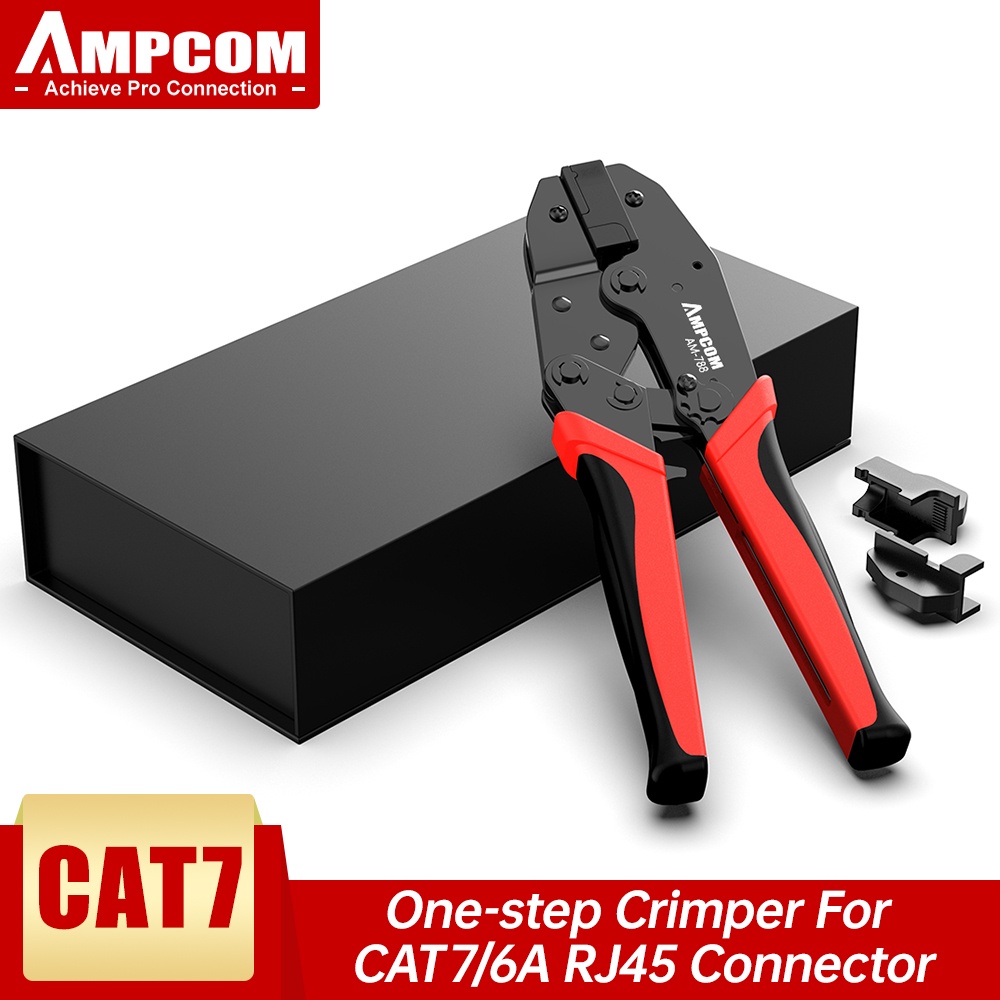 AMPCOM CAT7 Crimping tool, One-step RJ45 Ratcheting Crimper Network ...