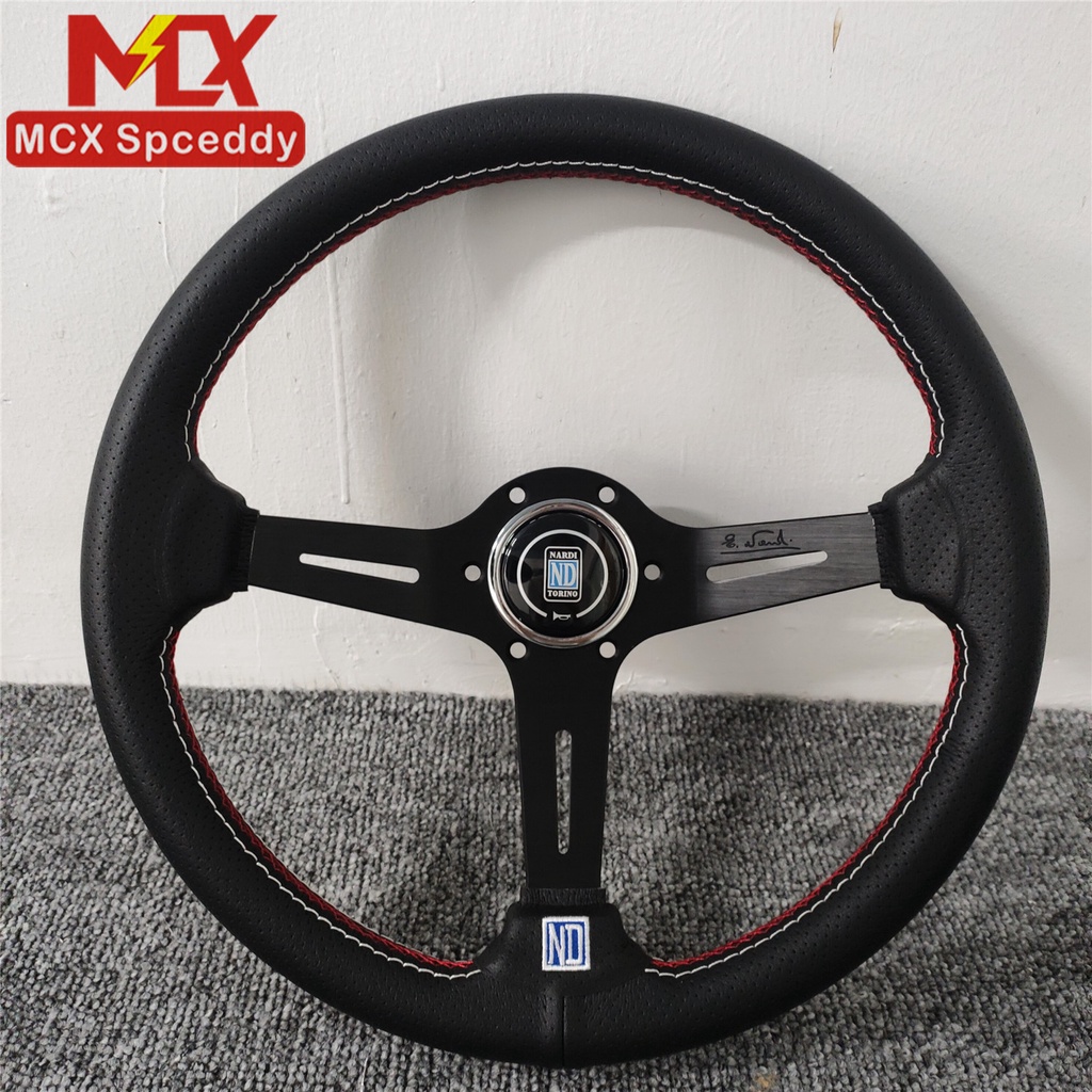14inch 350mm ND Steering Wheel Black Deep Dish Real Leather Drift ...