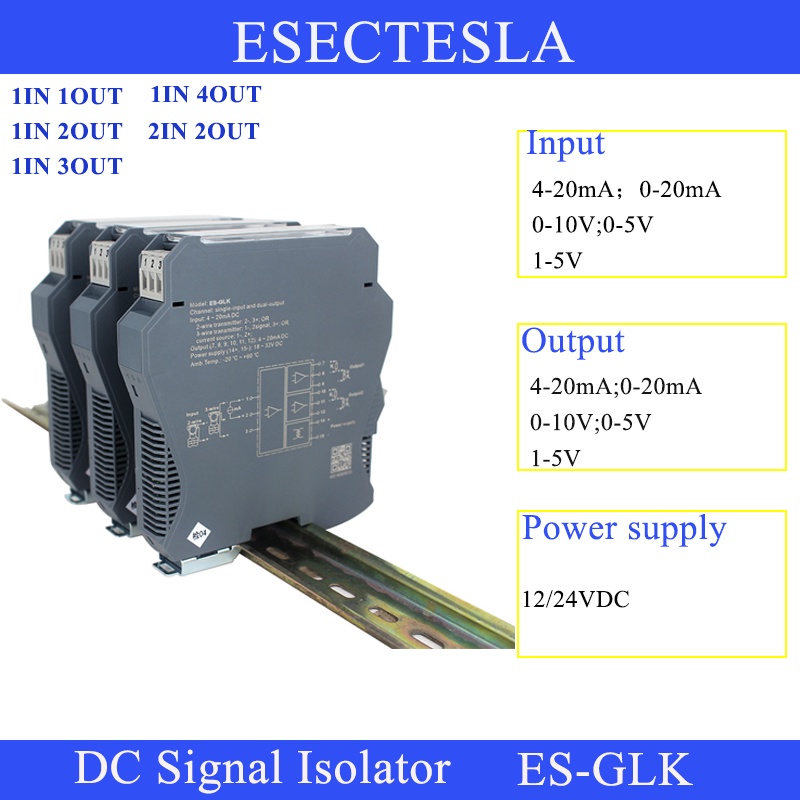 ES-GLK Multiple Input 4-20MA Output 0-5V 0-10V DC Signal Isolator Distribution Analog Galvanic ...