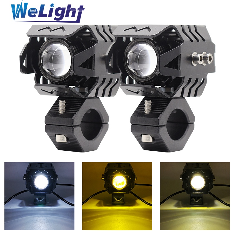 Motorcycle Led Driving Lights Dual Color Fog Light Spot Lights Amber ...