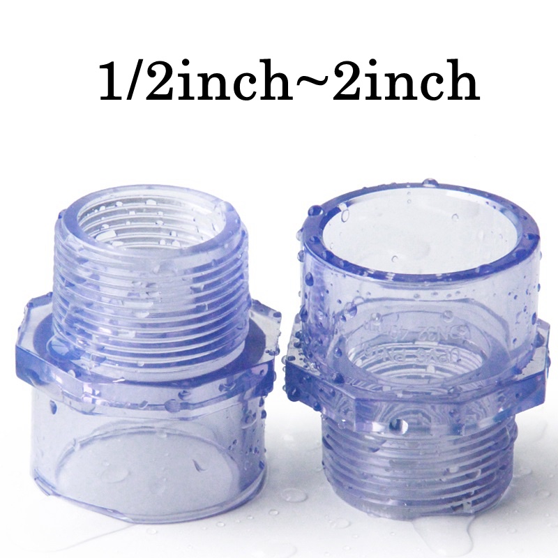 1PC 1/2"-2" PVC Blue Transparent Male Thread Straight Connector PVC ...