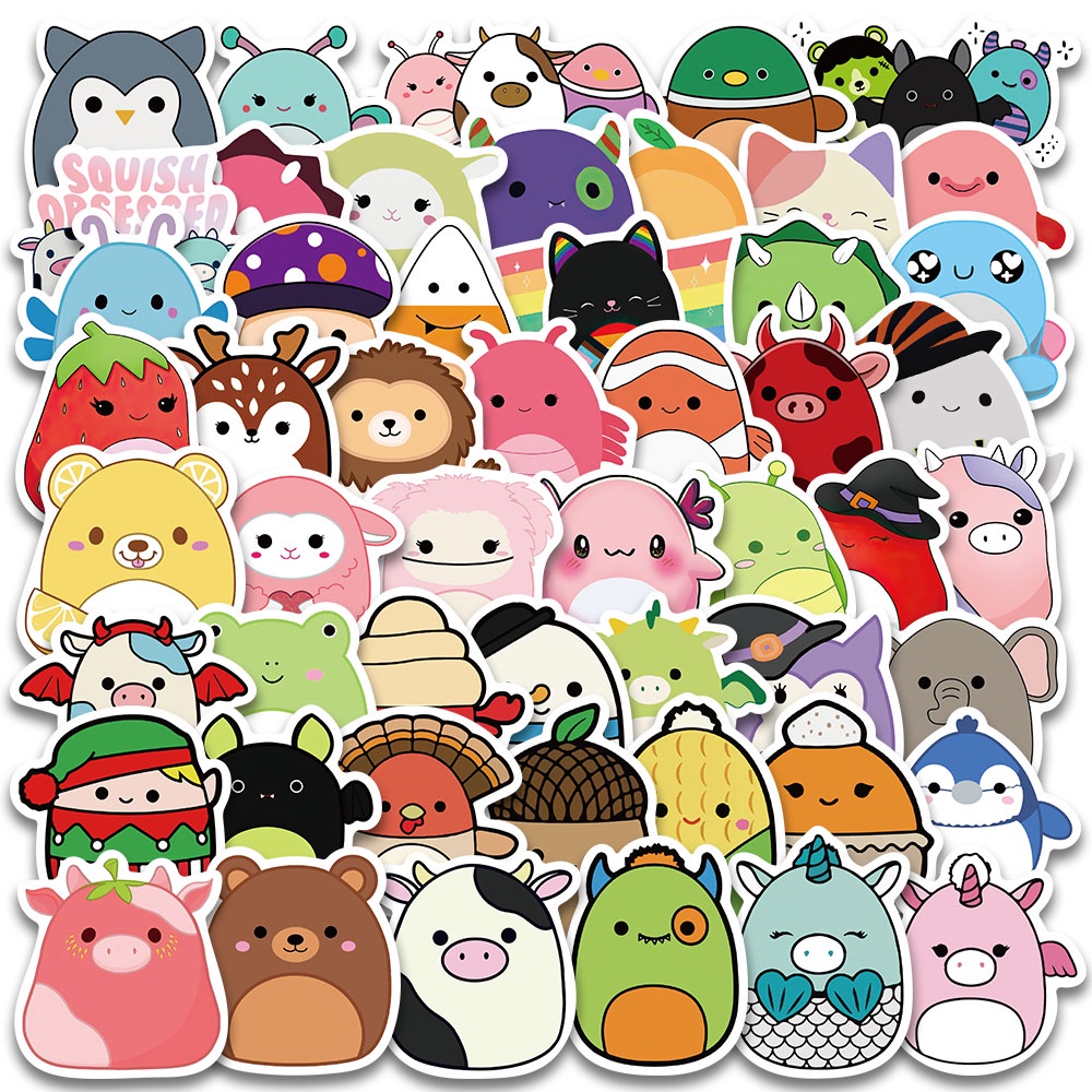 52Pcs Cartoon Squish Mallow Cute Cartoon Waterproof Sticker ...