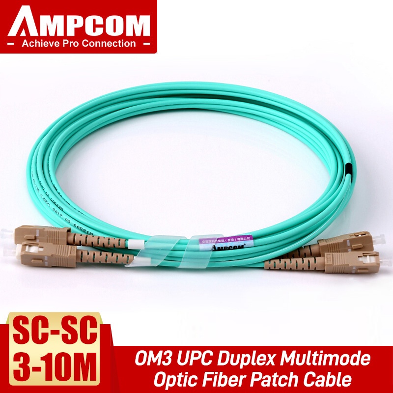 AMPCOM SC-SC Fiber Optic Patch Cable, 3-10M UPC 10G Gigabit Fiber Optic Cable with Multimode OM3 ...