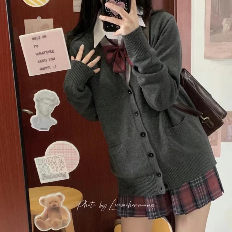 Yellow Japanese Loose Sweater Cardigan Women Versatile Jacket Preppy ...