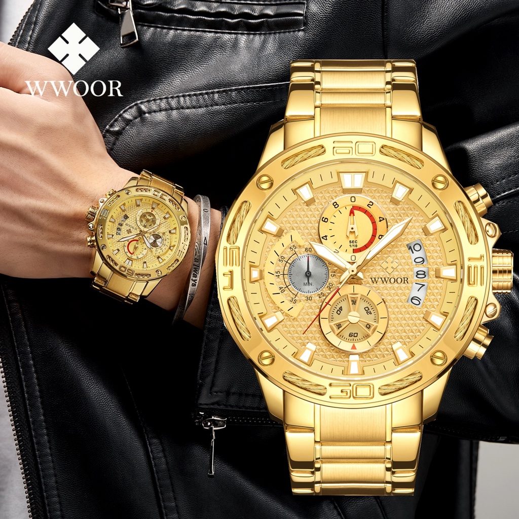 WWOOR Men's luxury watch Multifunction Chronograph calendar Watch Men ...