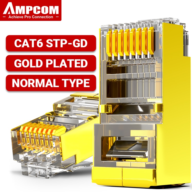 AMPCOM STP RJ45 CAT6 Connector Modular Plug Connector 8P8C Crimp End ...
