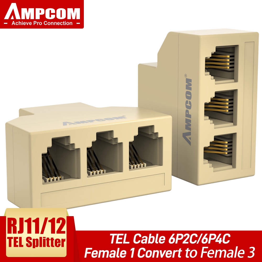 AMPCOM RJ11 Phone Converter RJ11 Classic 6 Pin Female 1 to 2 & 3 & 4 ...