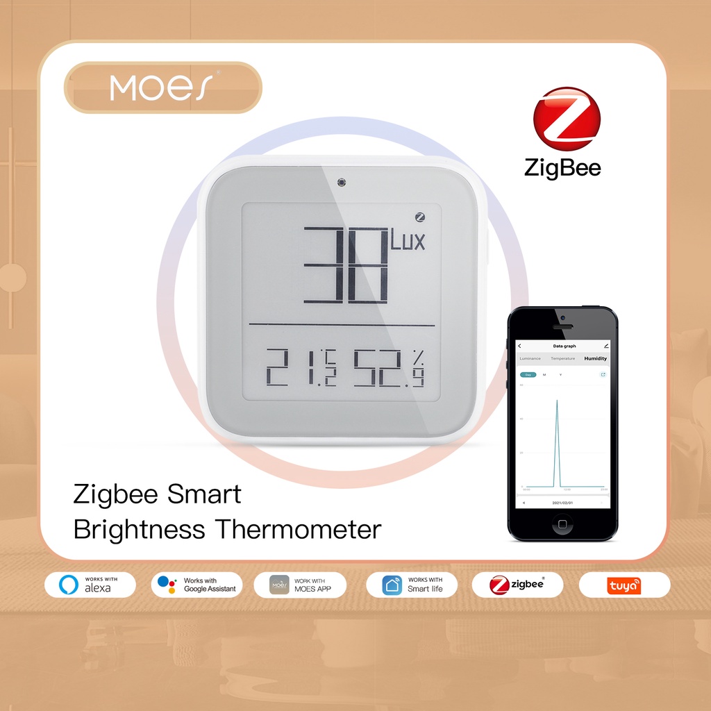 MOES Smart Zigbee Brightness Thermometer Real-time Light Sensitive ...