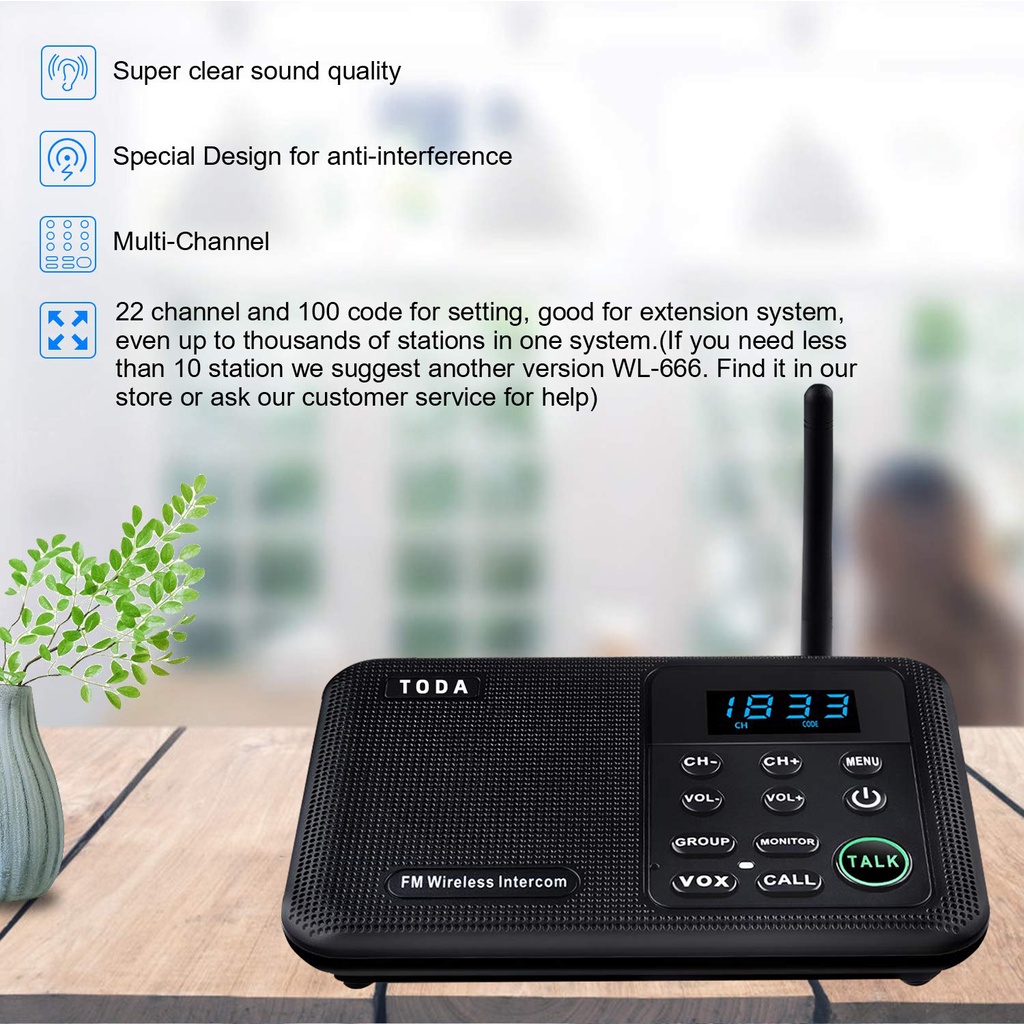 Intercom Wireless For Home 1 Mile Range 22 Channel 100 Digit Code ...