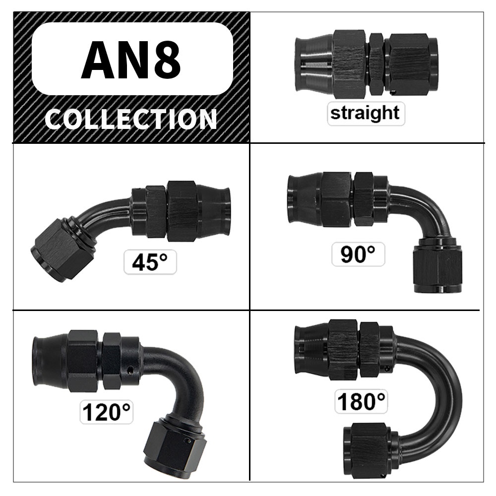 AN6 AN8 AN10 Straight0° 45° 90° 120° 180°Aluminum Reusable PTFE Swivel ...