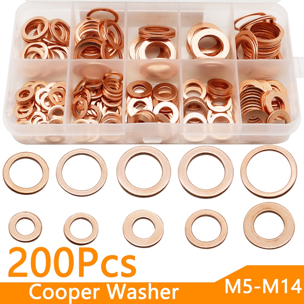200PCS 9 Sizes M5 - M14 Copper Sealing Solid Gasket Washer Sump Plug ...