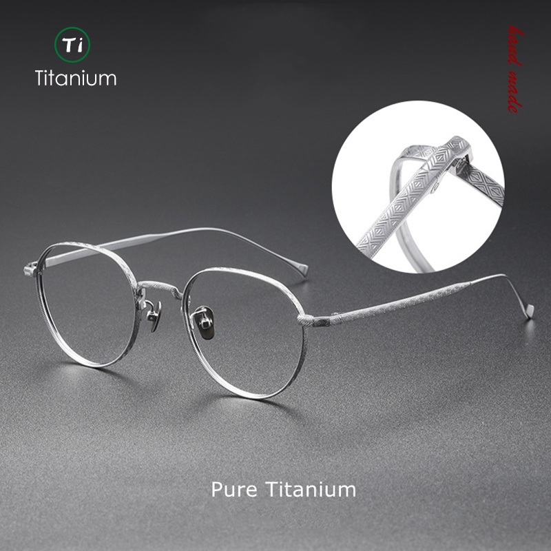 Japanese Vintage Art Pure Titanium Glasses Frame Carved Casual Style With Myopia Optical 10g ...