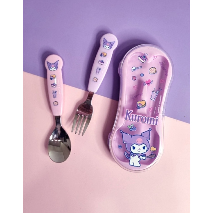 Sanrio Kuromi Easy Spoon Fork Case Set Kids Easy Grip Handle Cutlery ...