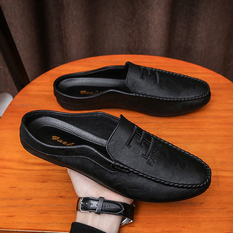 Summer Half Slippers Lazy Shoes Spirit Guy Black Peas Leather ...