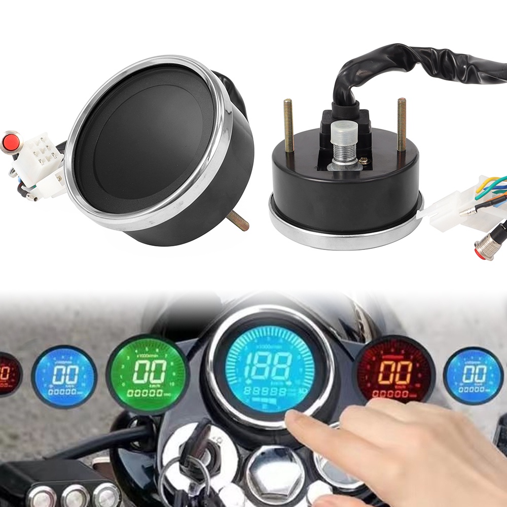 Universal Motorcycle Digital Speedometer Retro LCD Odometer Cafe Racer ...