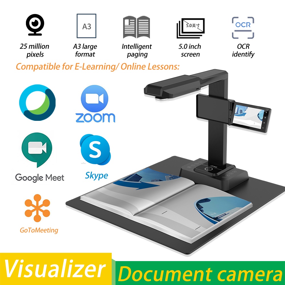 TEKLEAD A3 Document Scanner 25MP Camera 5.0 inches Digital Screen ...