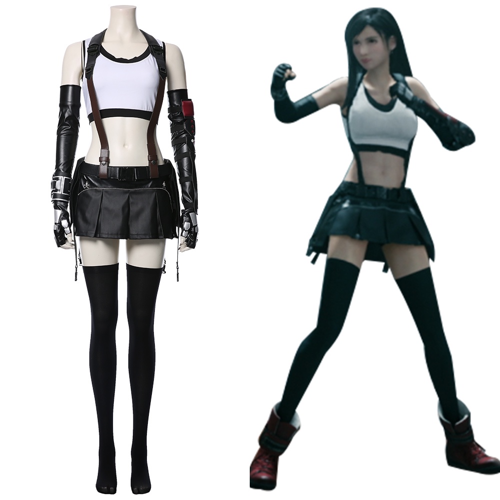 Women Tifa Lockhart Cosplay Costume Halloween Men Barret Wallace Sleeve ...