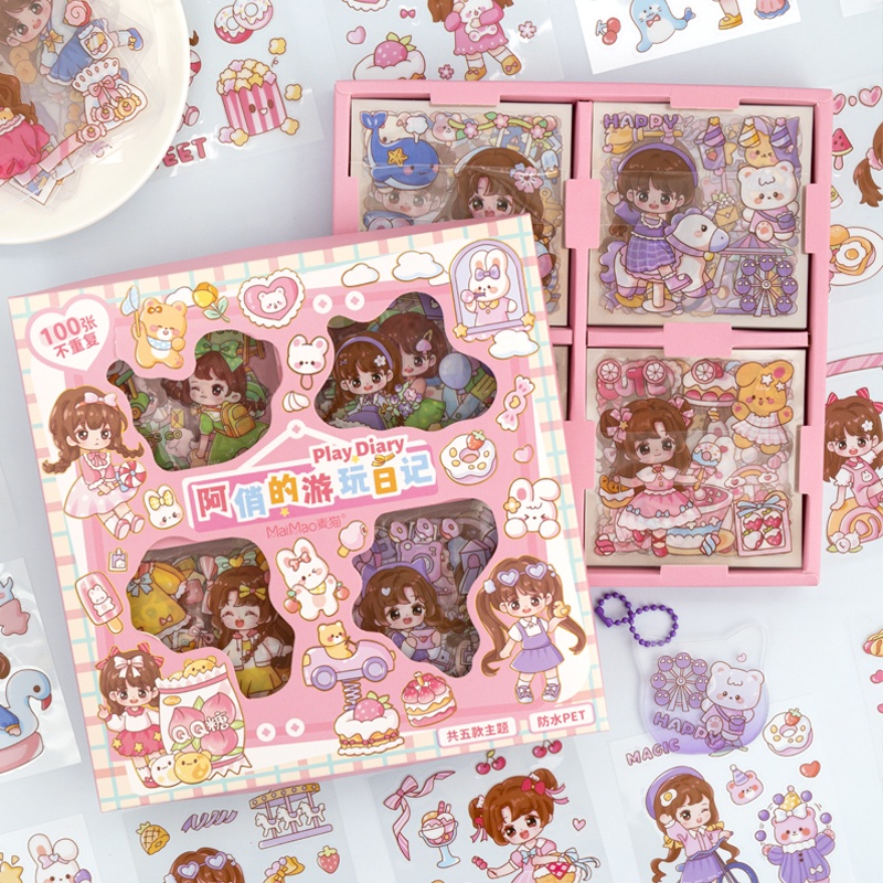 100 Sheets Handbook Stickers Material PET Decorative Small Pattern ...