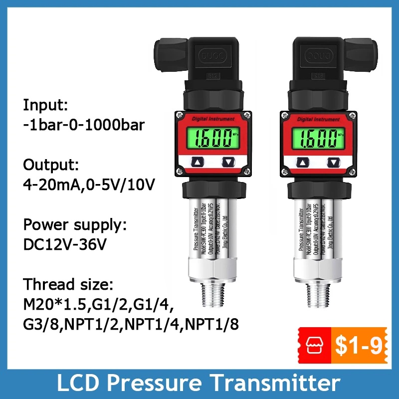 LCD Pressure Transmitter 4-20mA Air Water Liquid Oil Vacuum Pressure ...