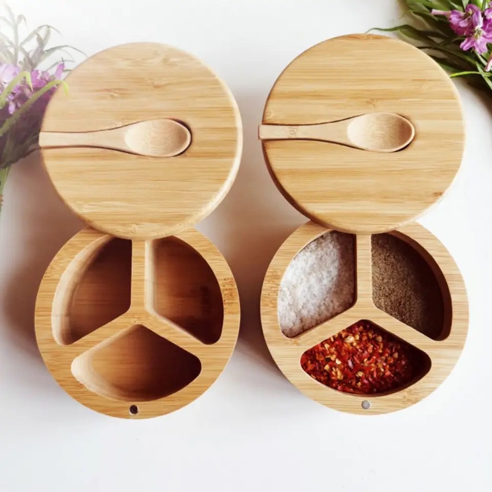 APPKER Bamboo Seasoning Box Japanese Divisible Seasoning Container With ...