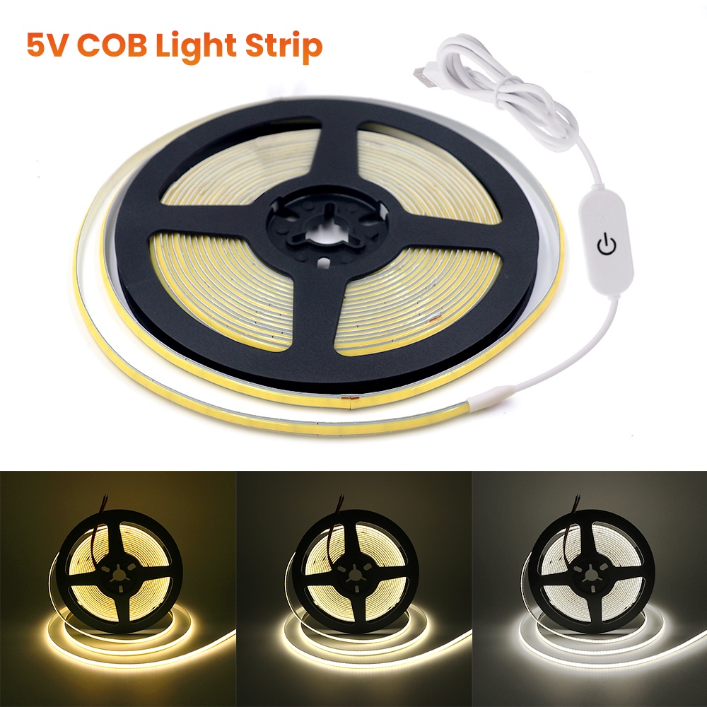 Dimmable FOB COB LED Strip 5V USB 320LEDs/m High Density Led Tape Light Bar 5mm Width RA 90 3000 ...