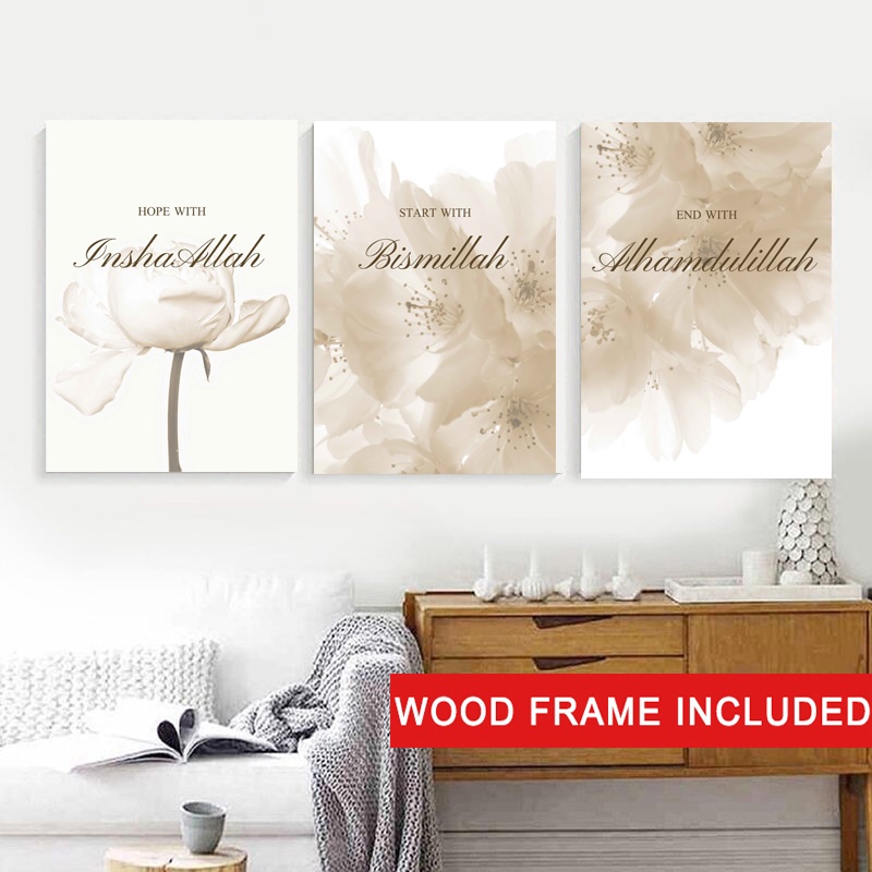 (With Frame)Islamic Poster Scandinavian Canvas Painting Pink Flower ...